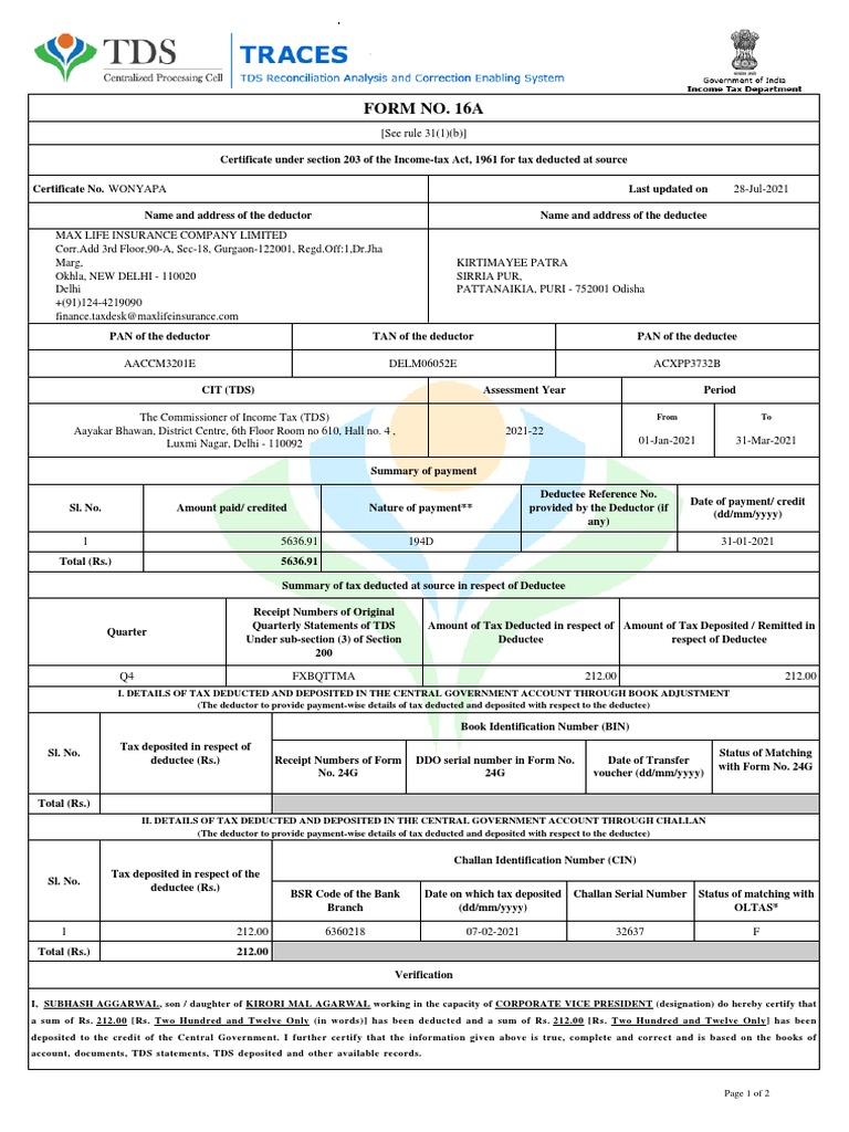 Form No. 16A: From To | Download Free PDF | Lease | Securities (Finance)