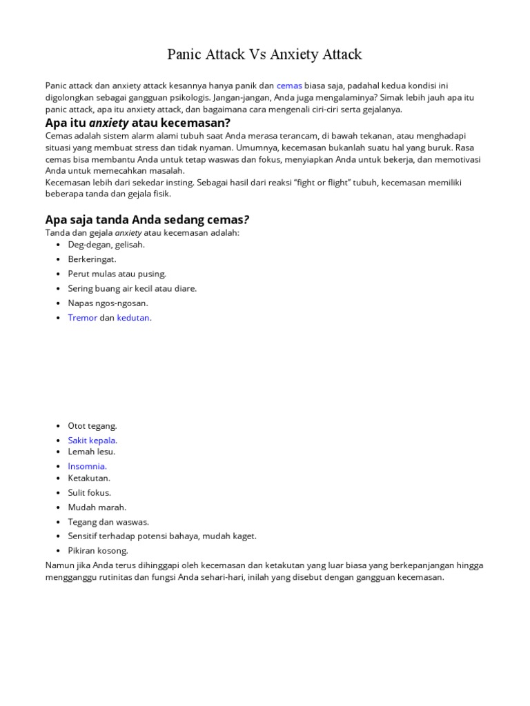 Panic Vs Anxiety Attack | PDF