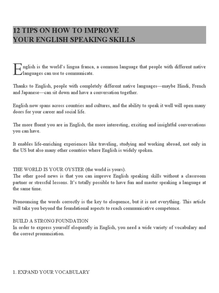 Tips To Develop Speaking Skills | PDF | English Language | Vocabulary