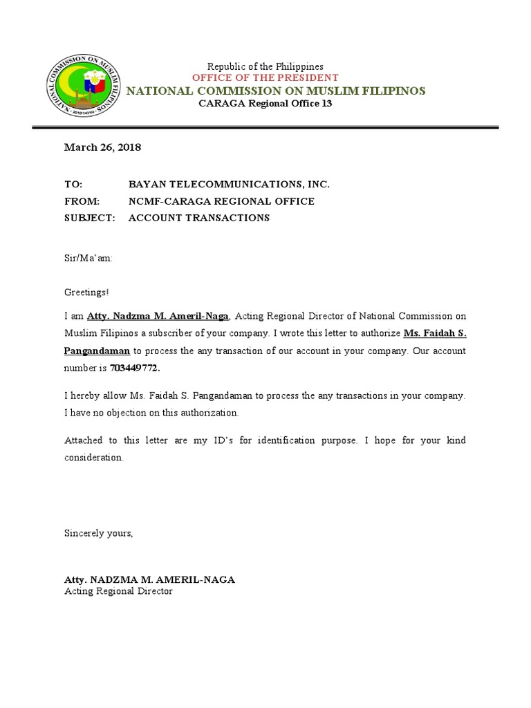 Authorization Letter BayanTel | PDF