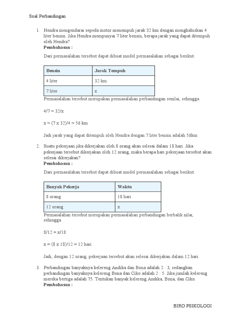 Contoh Soal Perbandingan | PDF