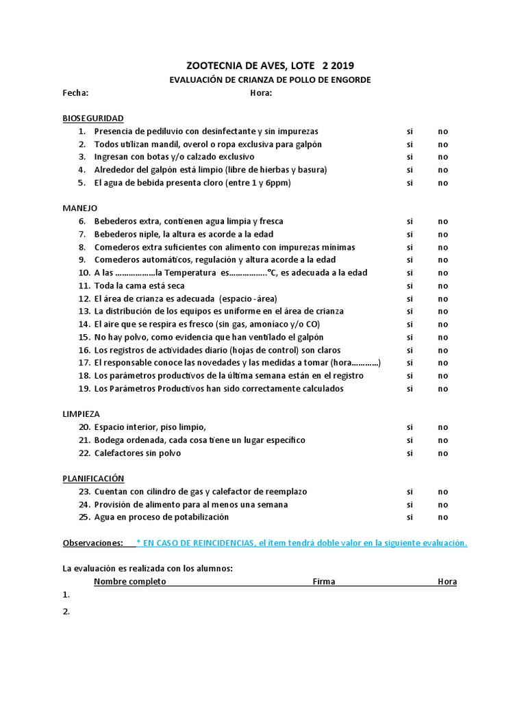 Lista de Verificación Crianza de Pollos | PDF | Agua