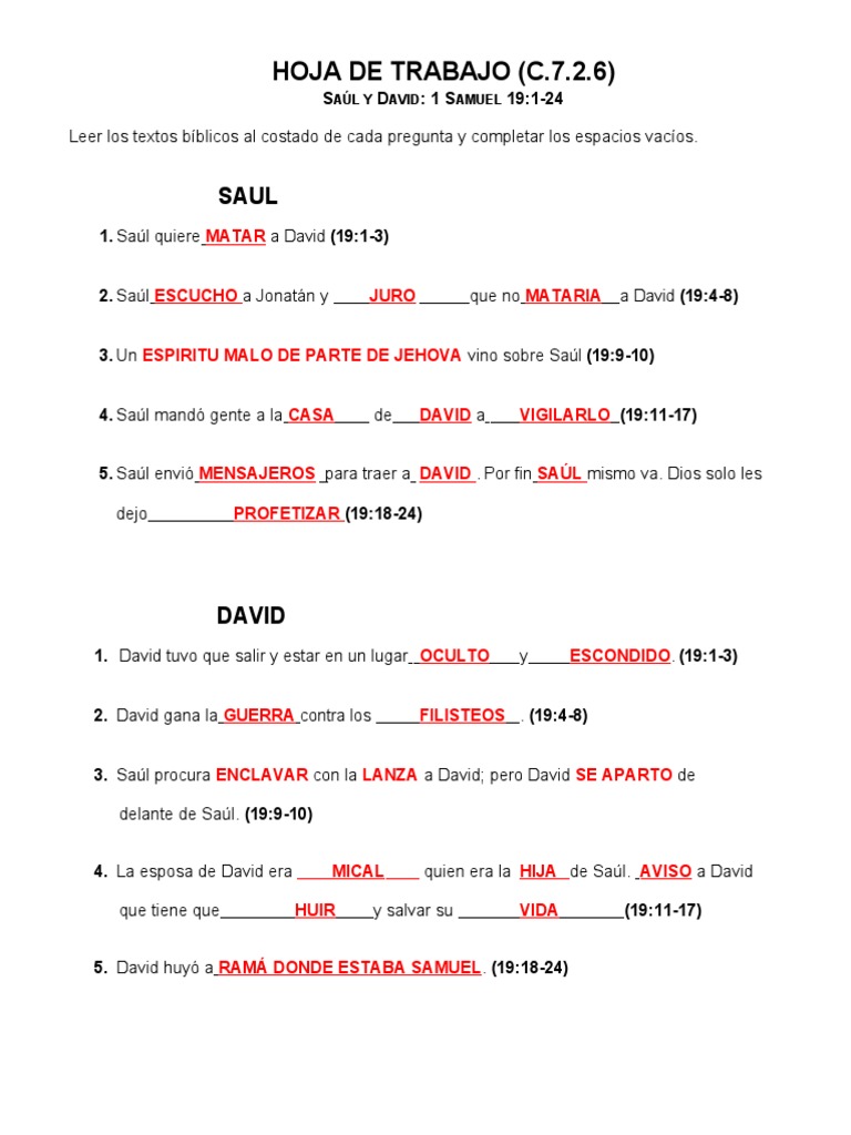 David Va A La Escuela Hojas De Trabajo