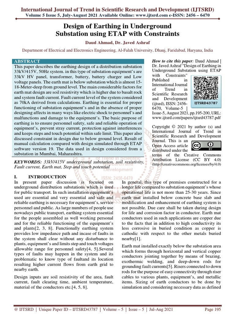 Design of Earthing in Underground Substation Using ETAP With ...