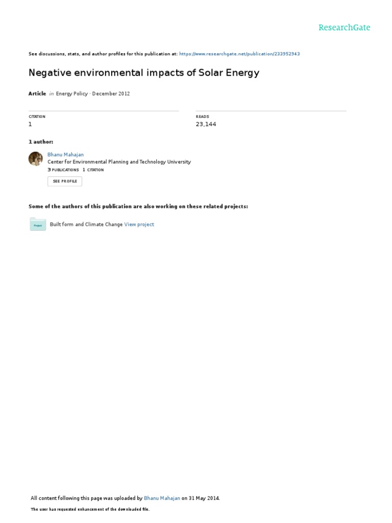 Negative Environmental Impacts of Solar Energy | PDF | Solar Power ...