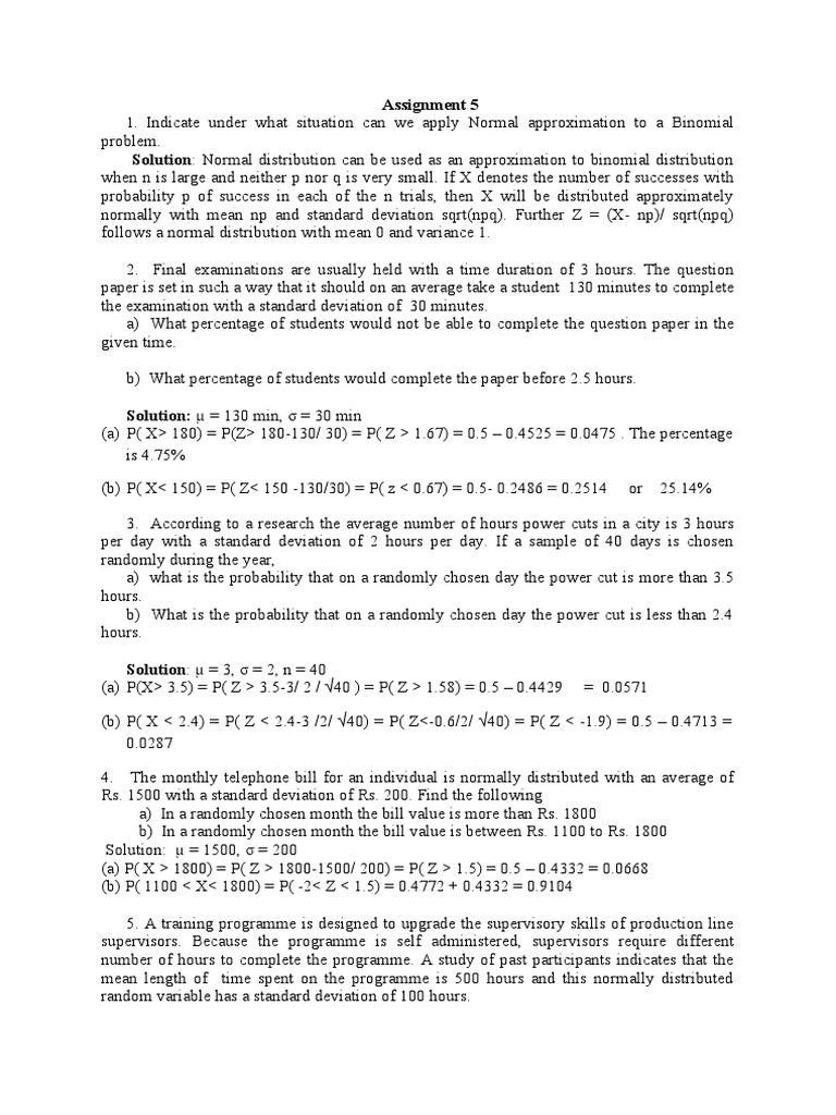 Assignment 5 | PDF | Normal Distribution | Mean