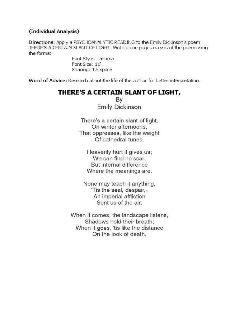 Individual Analysis of There's A Certain SLant of Light | PDF