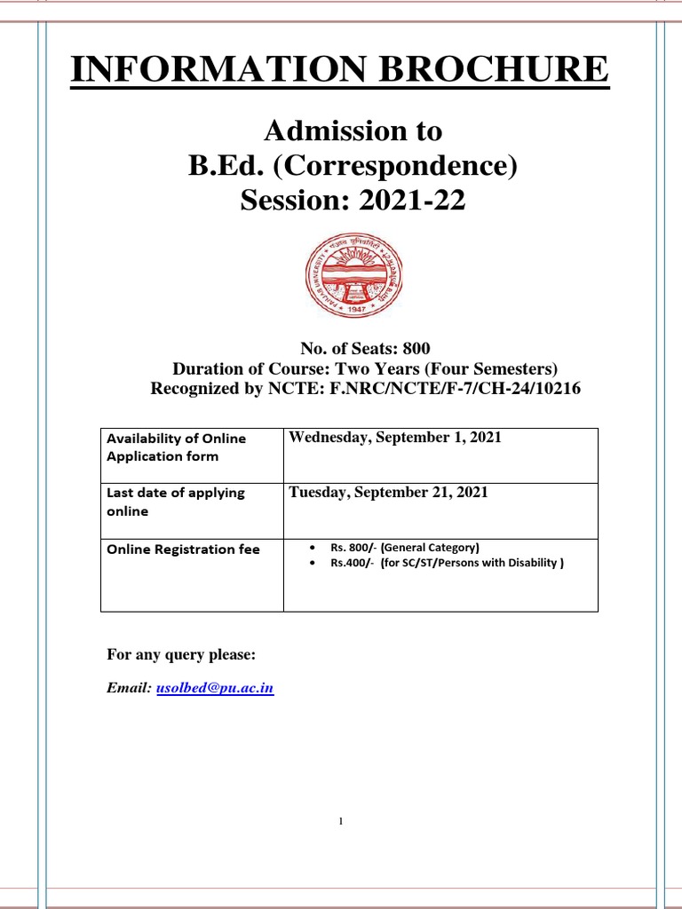 Brochure 2021 B.ED. USOL | PDF | Academic Degree | Teachers