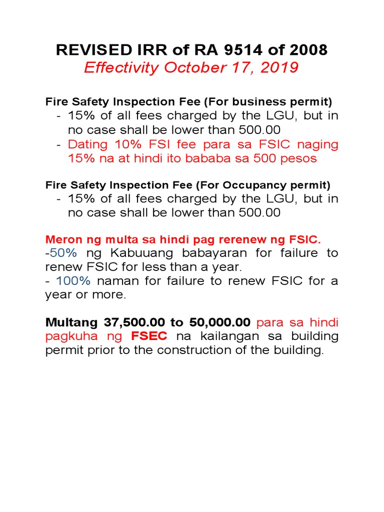 REVISED IRR of RA 9514 of 2008 | Download Free PDF | Fire Safety ...
