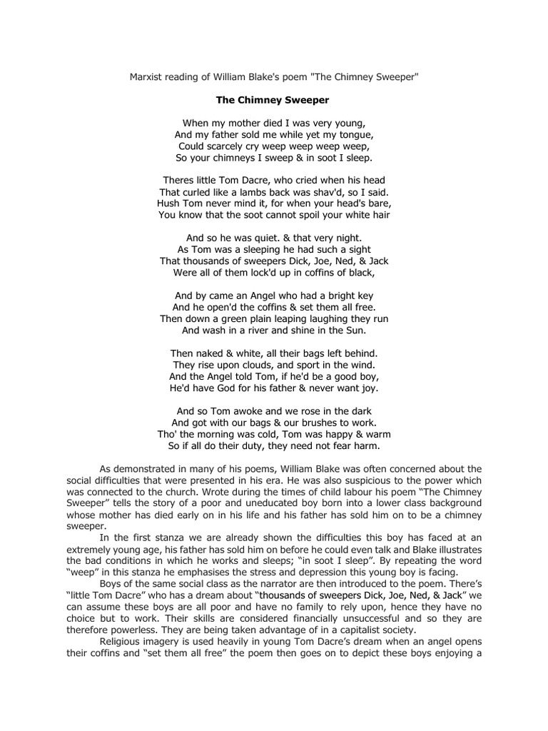 Group Activity Marxist Reading of William Blake Poem, THE CHIMNEY ...