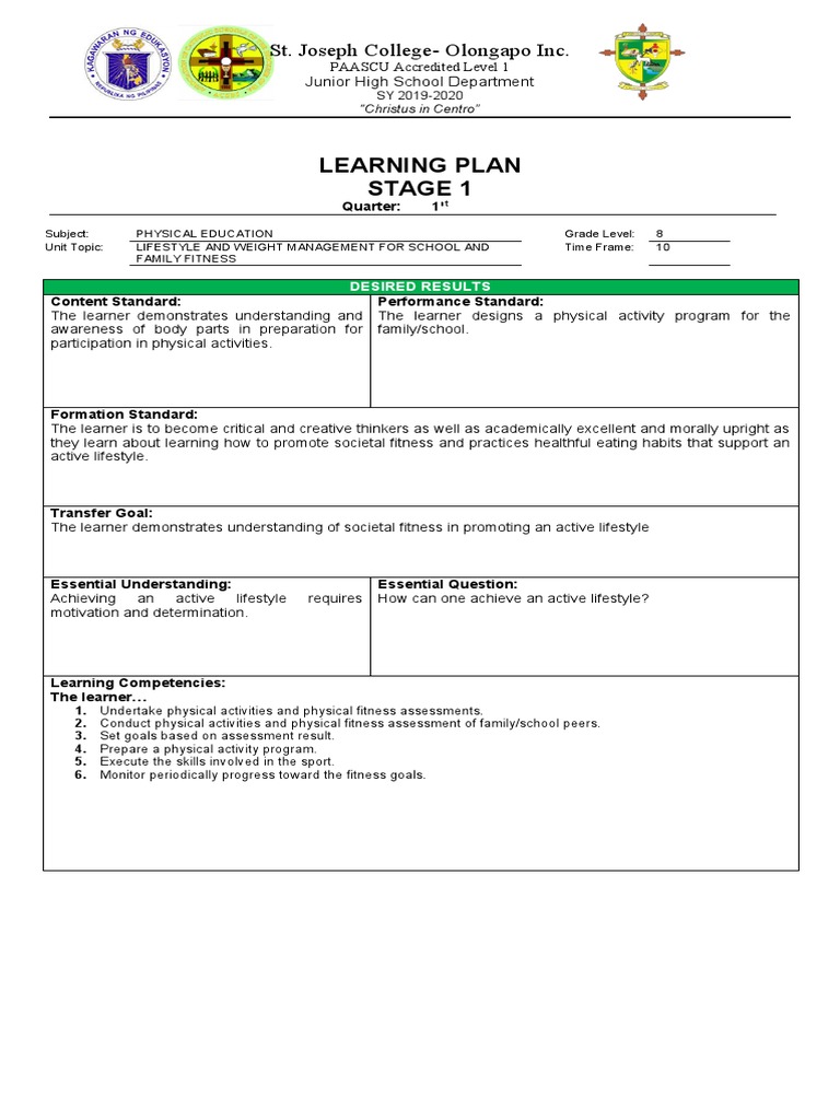 Grade 8 Physical Education Stage 1 and 2 | PDF | Educational Assessment ...