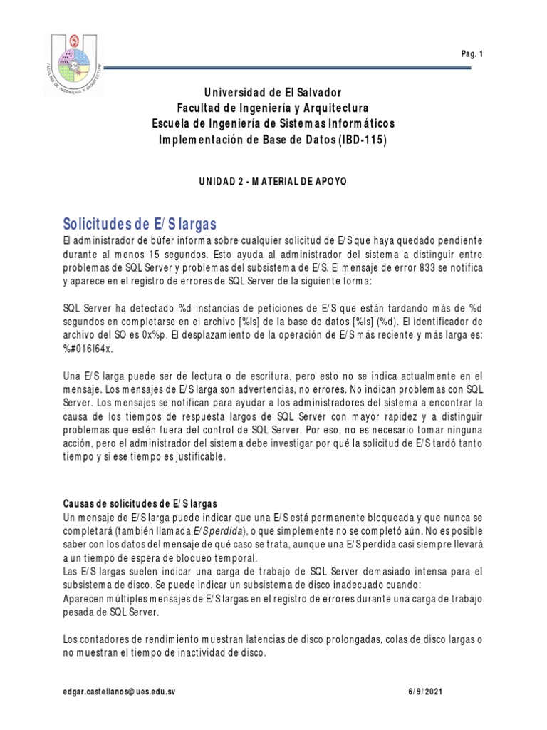 Unidad 2 - 3 - Material de Apoyo - E - S Largas | Descargar gratis PDF | Servidor SQL de ...