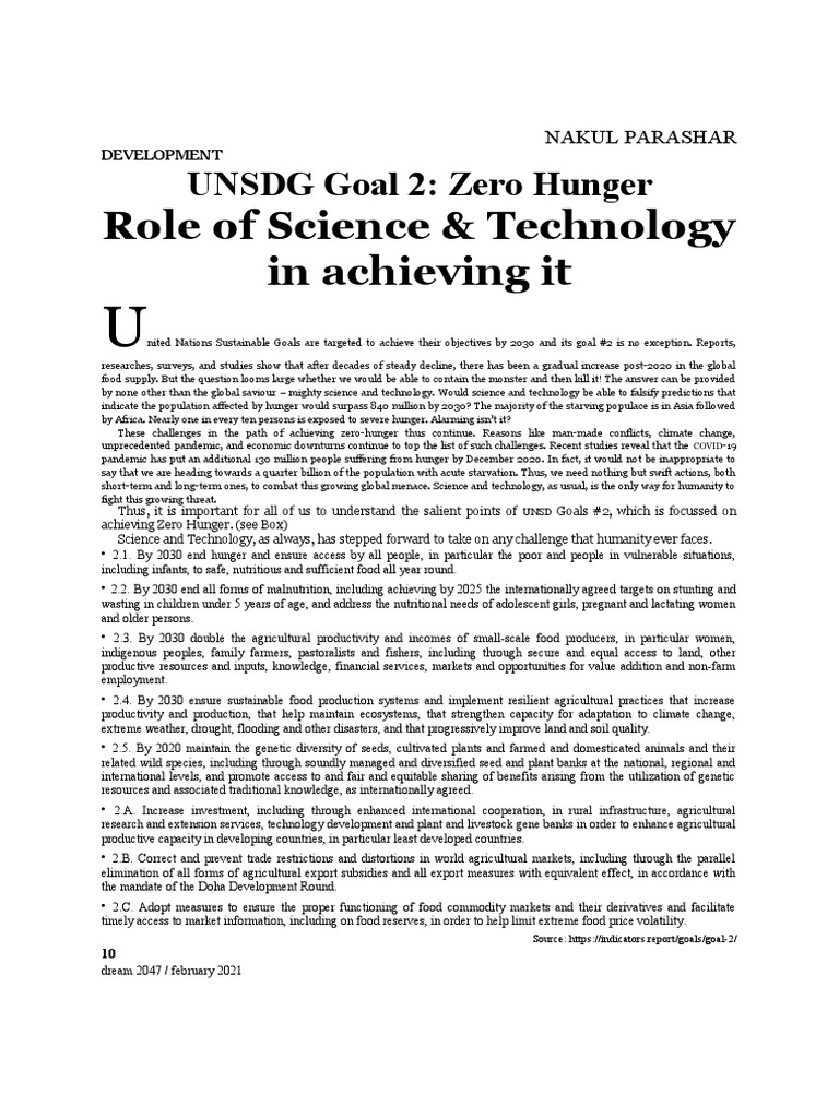 Role of Science & Technology in Achieving It: UNSDG Goal 2: Zero Hunger ...