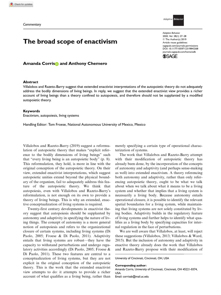 The Broad Scope of Enactivism | PDF | Science | Philosophical Theories