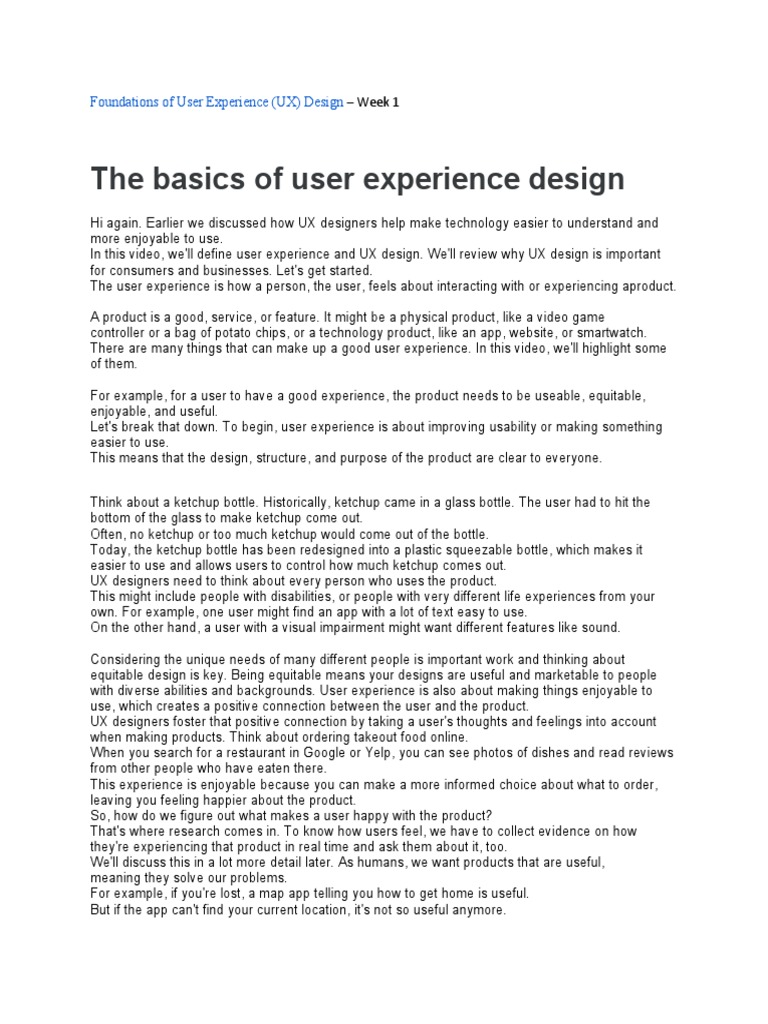Foundations of User Experience Week 1 | PDF | Augmented Reality ...