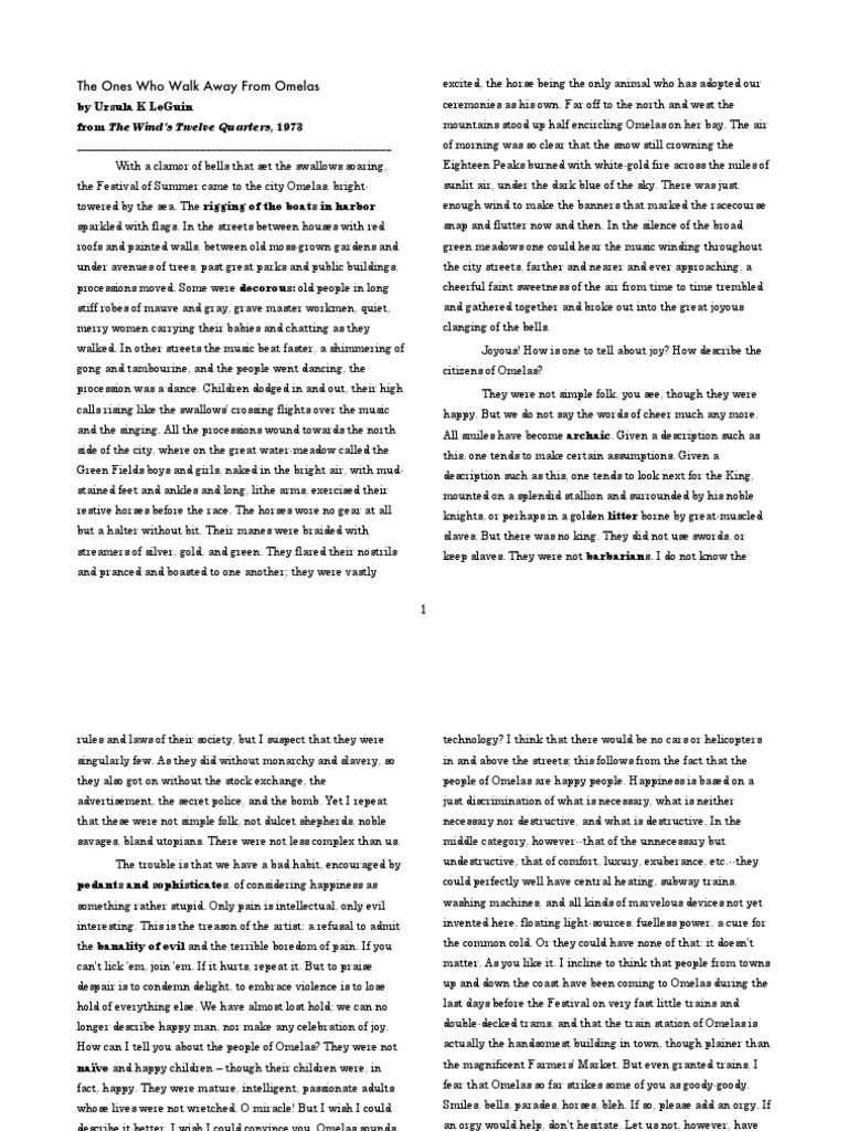 The Ones Who Walk Away From Omelas | PDF