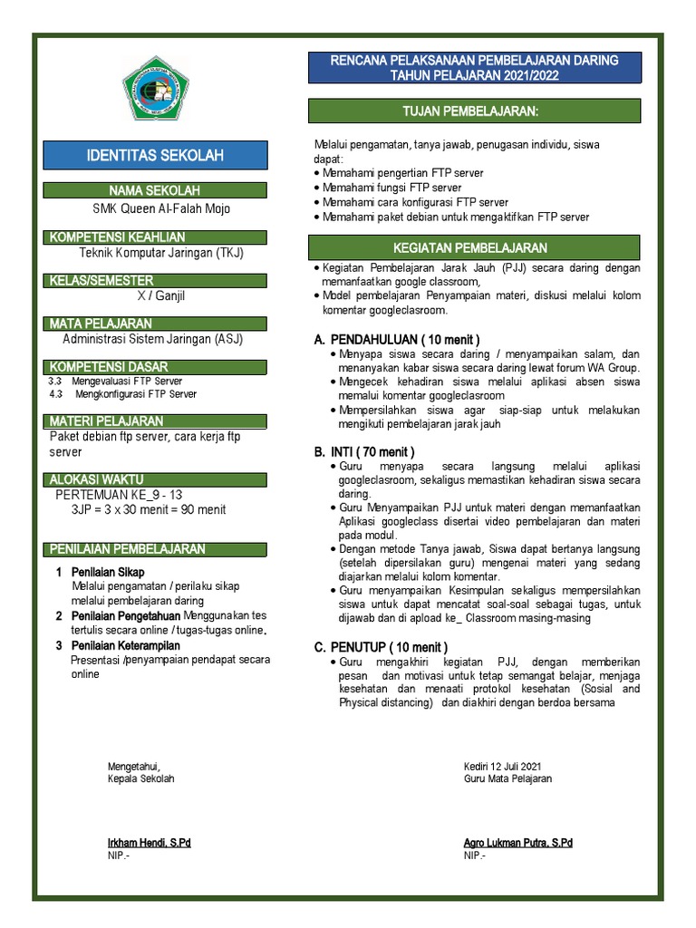 RPP KD 3.3 Dan 4.3 MAPEL ASJ SMK JURUSAN TKJ | PDF