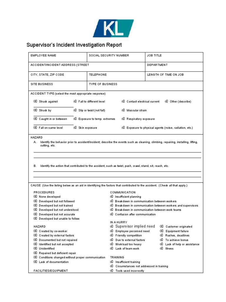 Supervisor's Incident Investigation Report | PDF | Personal Protective ...