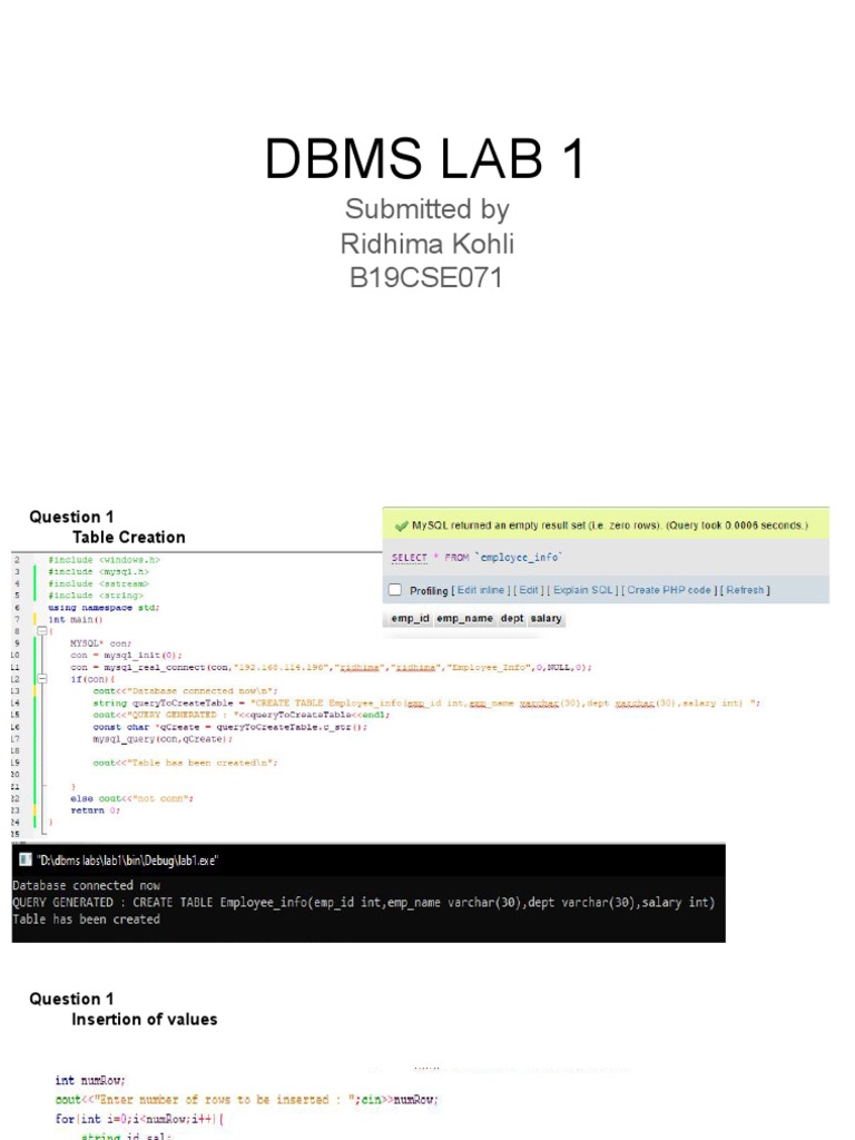 Dbms Lab 1: Submitted by Ridhima Kohli B19CSE071 | PDF | Software Design | Information Retrieval