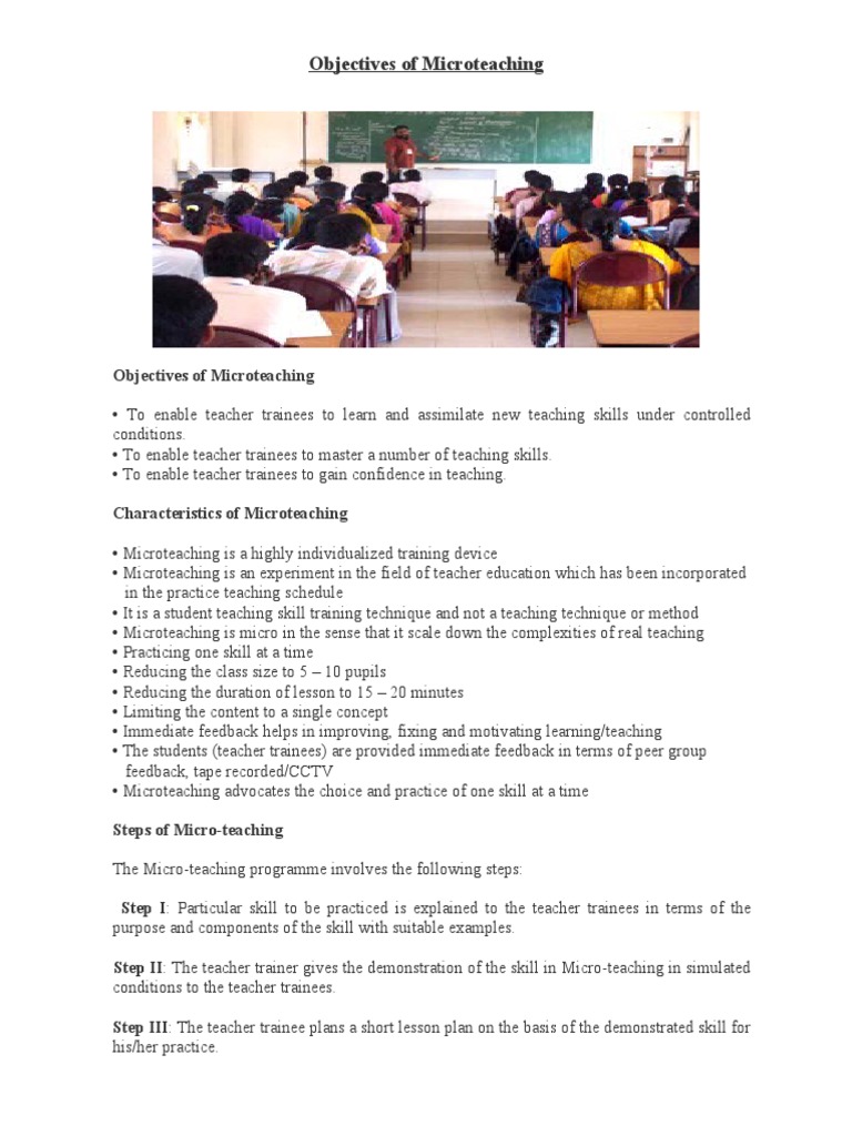 Objectives of Microteaching | PDF | Teachers | Behavior Modification
