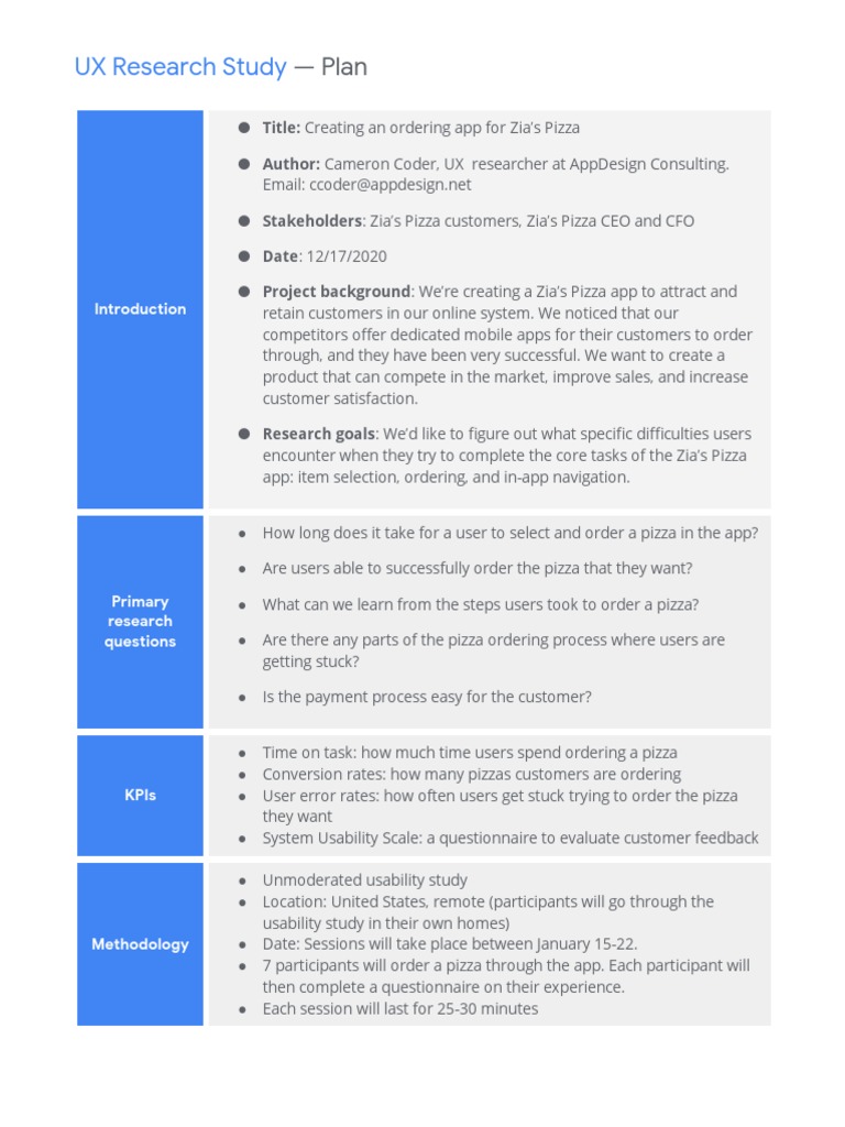 UX Research Plan for Zia's Pizza App | PDF | Usability | Cognition