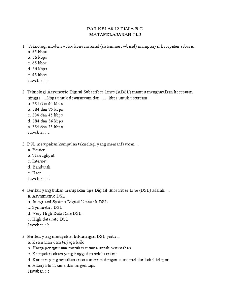 Soal Pat TLJ Kelas 12 TKJ | PDF | Teknologi & Rekayasa