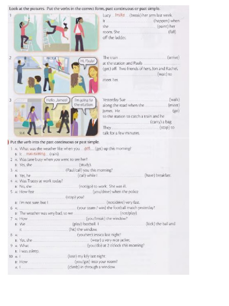 Past Continuous Interrupted Actions Practice | PDF