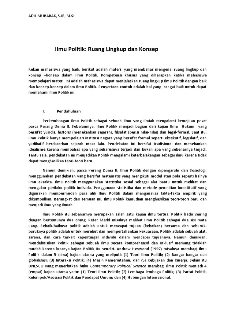 Ruang Lingkup dan Konsep Ilmu Politik | PDF