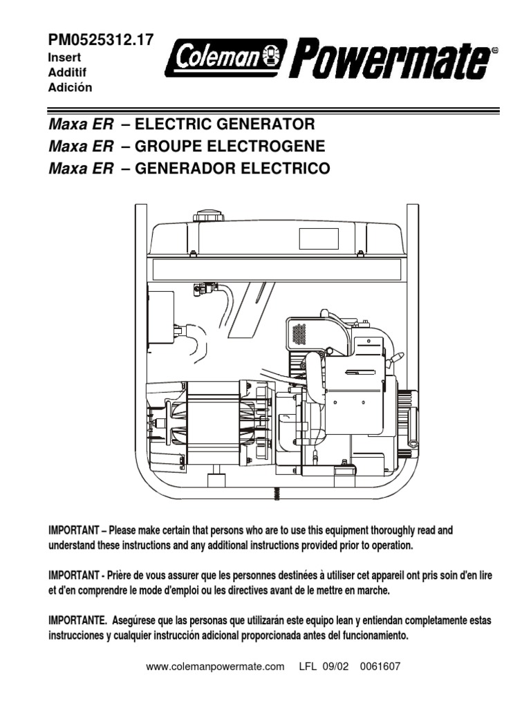 Coleman Powermate 5000 Generator Manual Pm052531217 Compress | PDF ...
