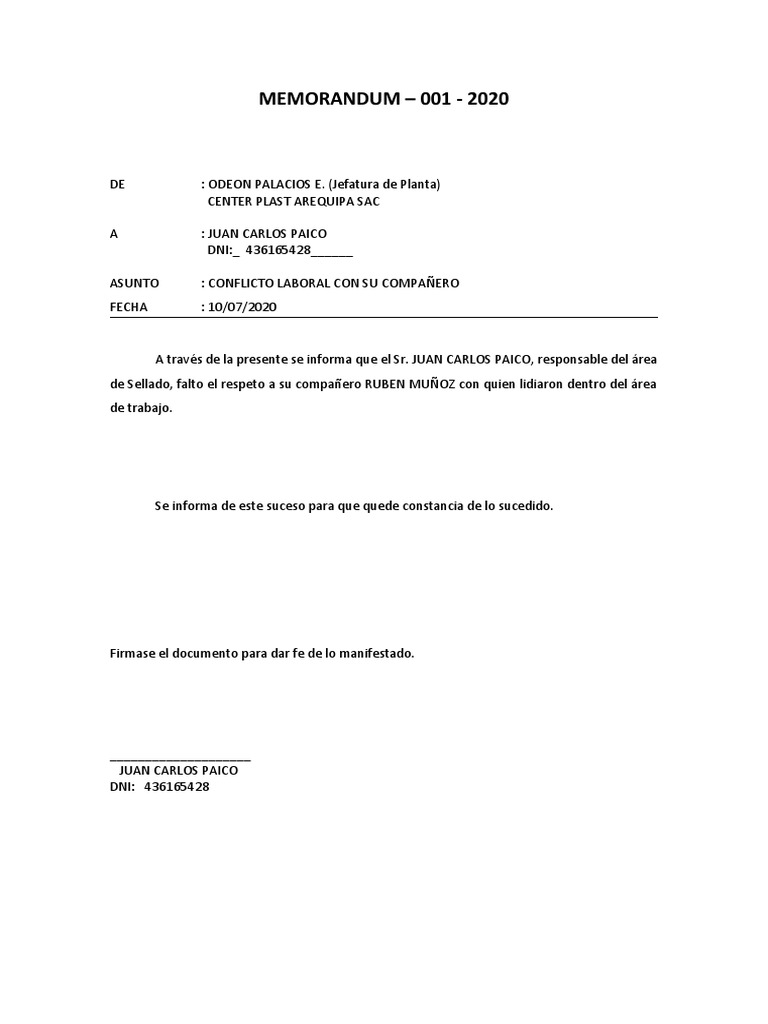 Formato de Memorándum 2021 | PDF