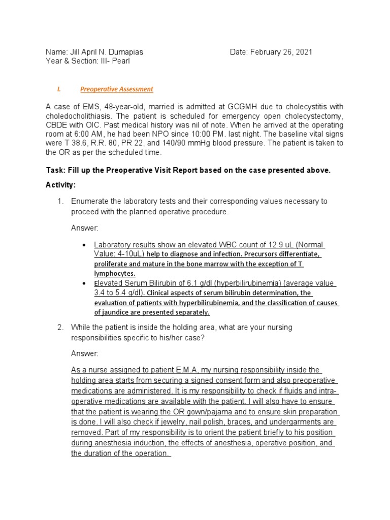 Preoperative Assessment and Nursing Responsibilities for a Patient ...