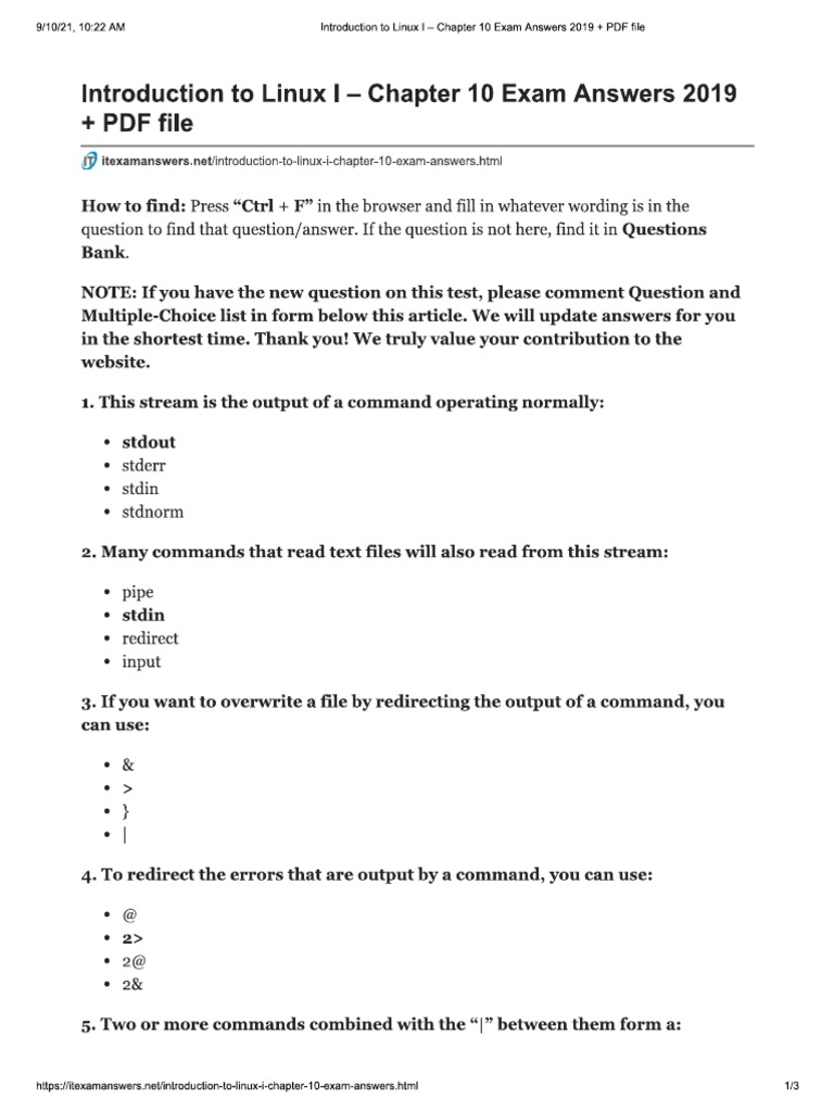 Introduction To Linux I - Chapter 10 Exam Answers 2019 | PDF