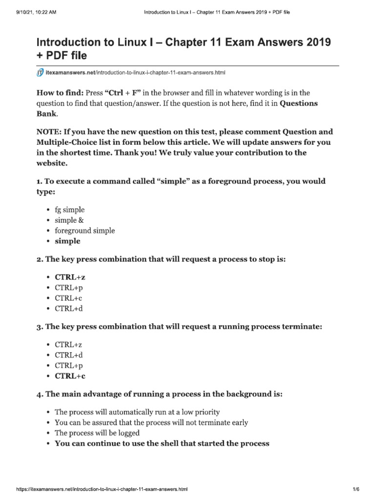 Introduction To Linux I - Chapter 11 Exam Answers 2019 | PDF
