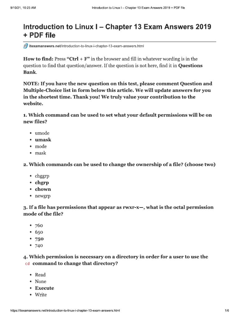 Introduction To Linux I - Chapter 13 Exam Answers 2019 | PDF