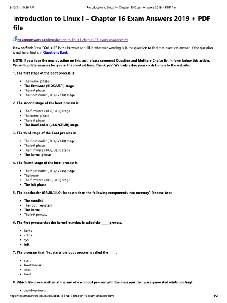 Introduction To Linux I - Chapter 16 Exam Answers 2019 | PDF