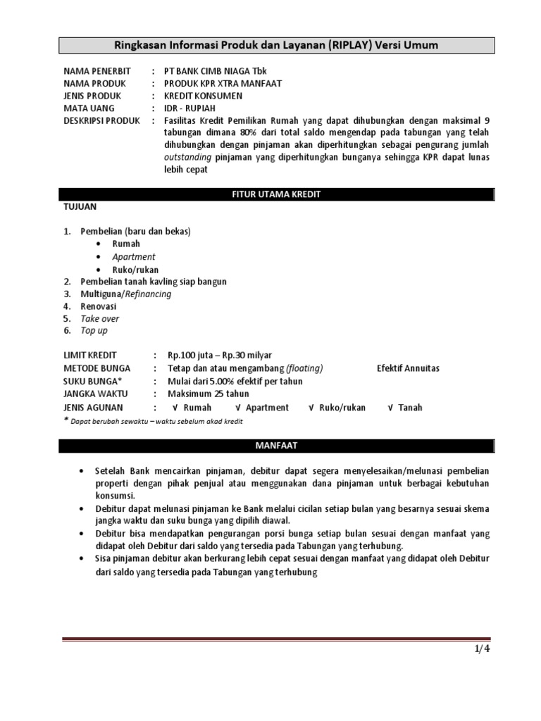 KPR Xtra Manfaat | PDF