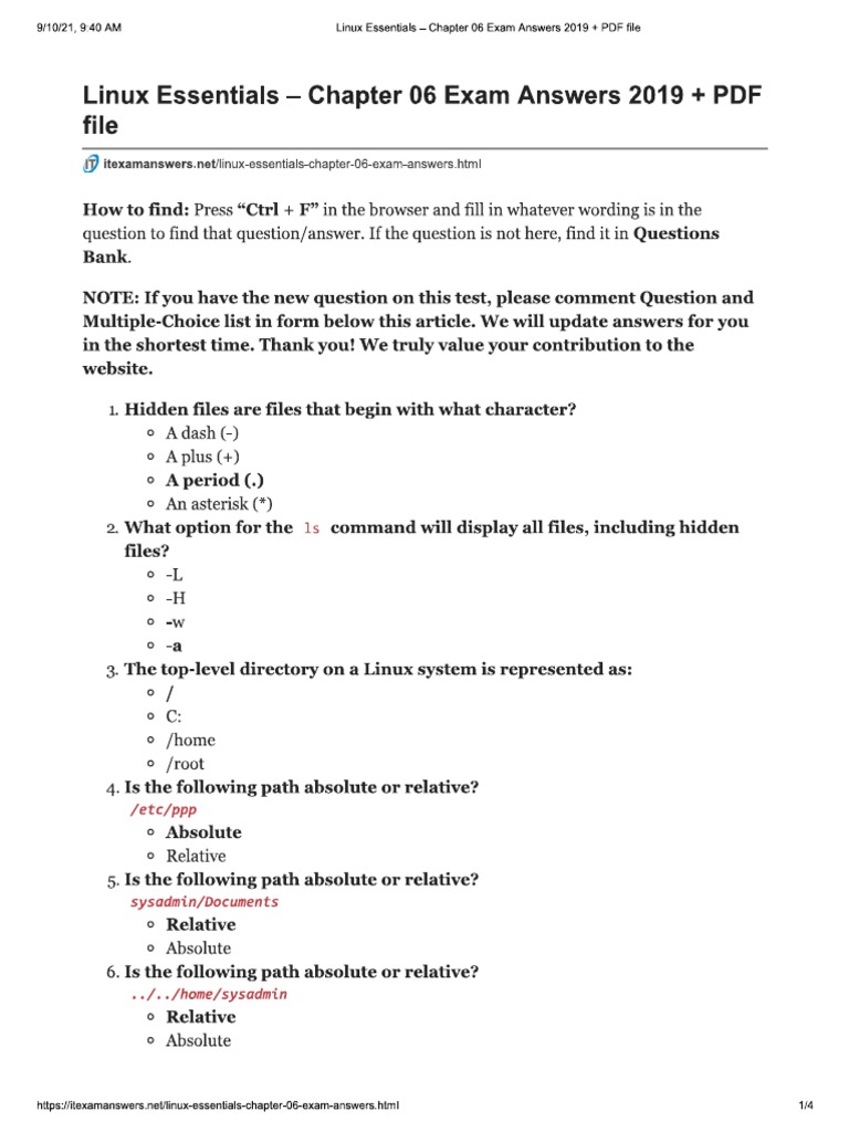 Linux Essentials - Chapter 6 Exam Answers 2019 | PDF