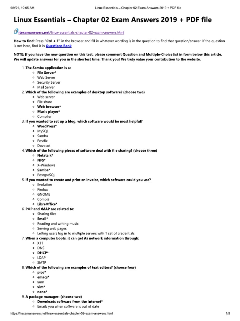 Linux Essentials - Chapter 2 Exam Answers 2019 | PDF