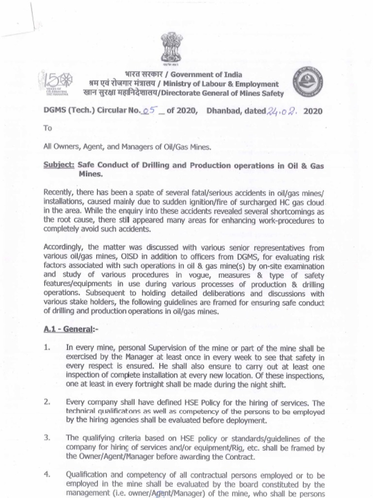 DGMS (Tech) Circular No-05 | PDF