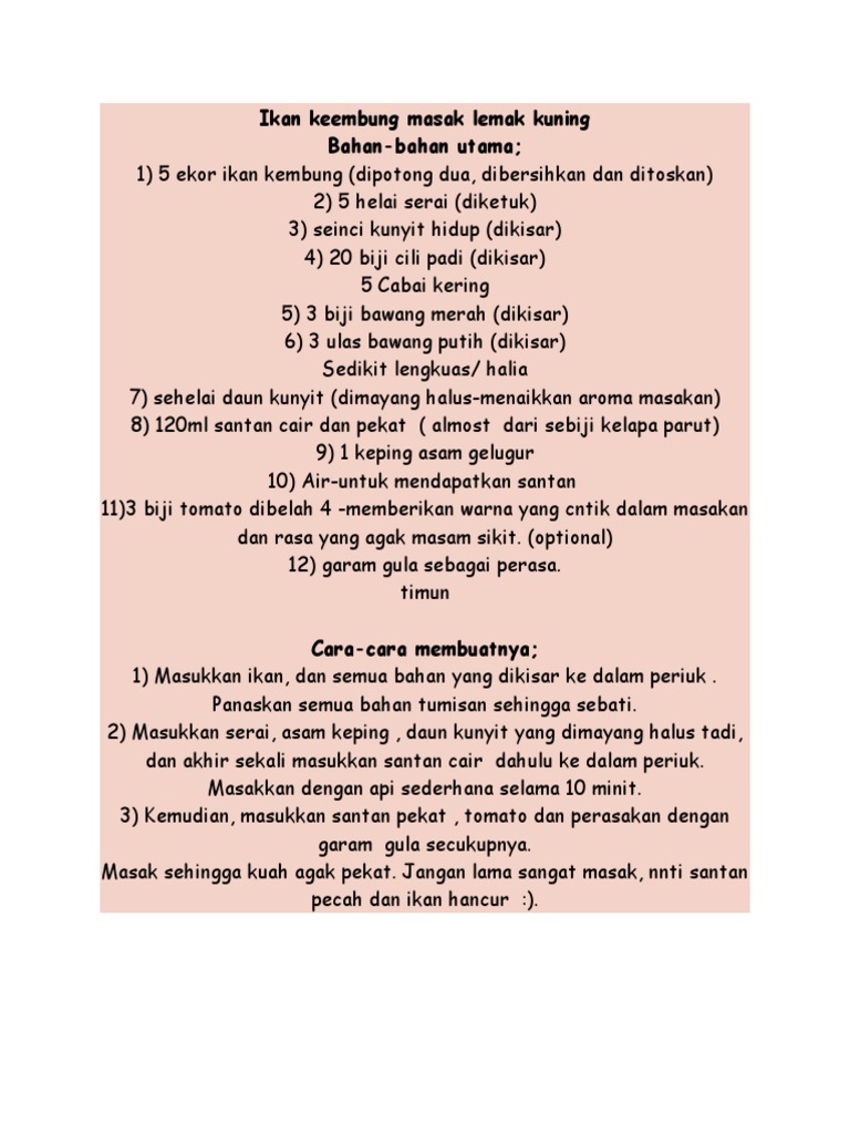 Ikan Keembung Masak Lemak Kuning | PDF
