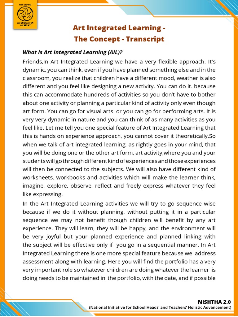 Concept of Art Integrated Learning | PDF | Curriculum | Learning