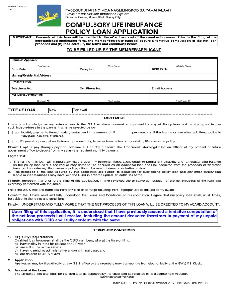 FORMS Policy Loan Compulsory | PDF | Loans | Interest
