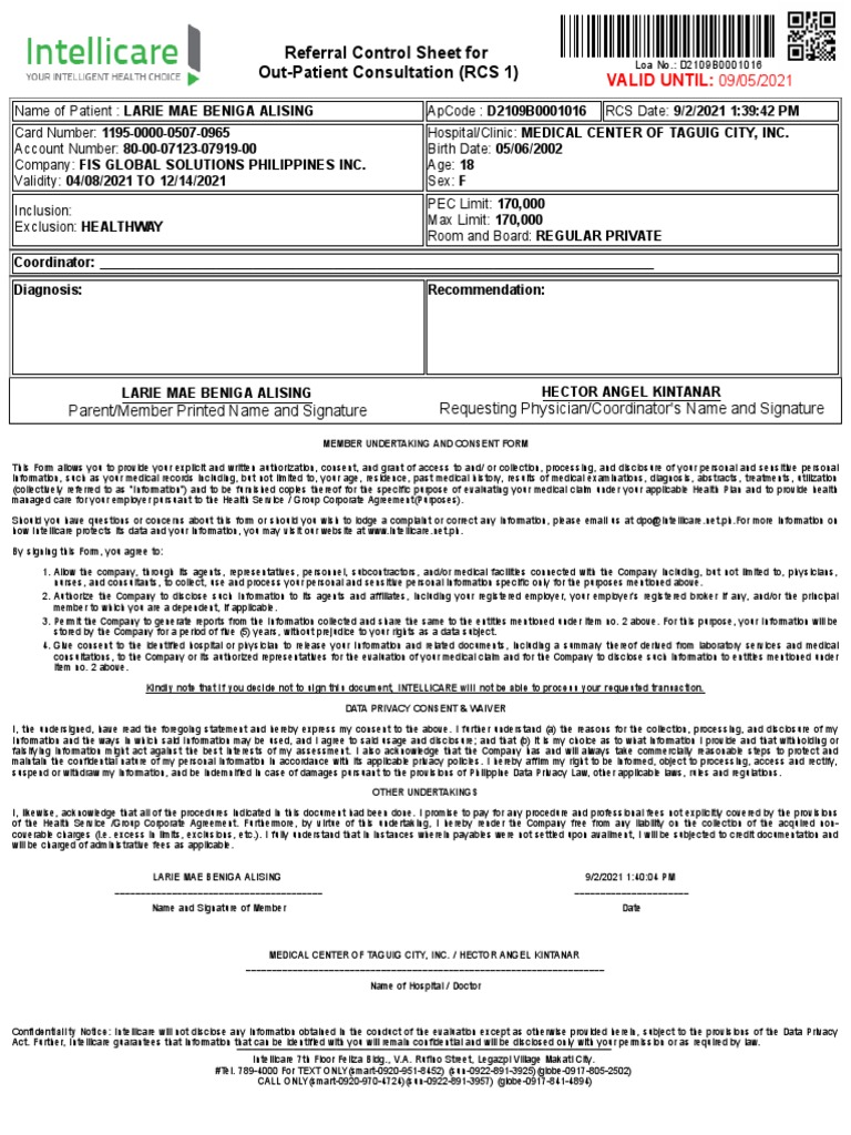 Referral Control Sheet For Out Patient Consultation (RCS 1) | PDF ...