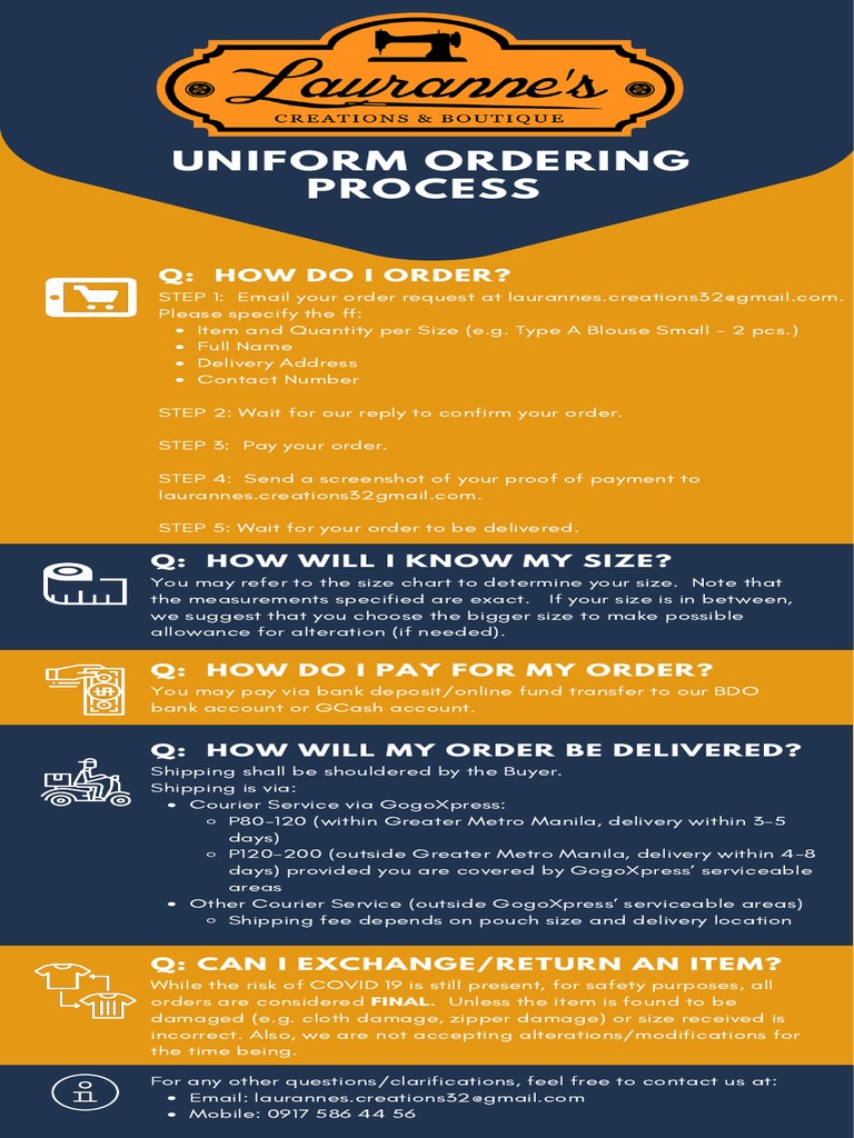 Laurannes Uniform Ordering Process Store Guidelines 2021 | PDF