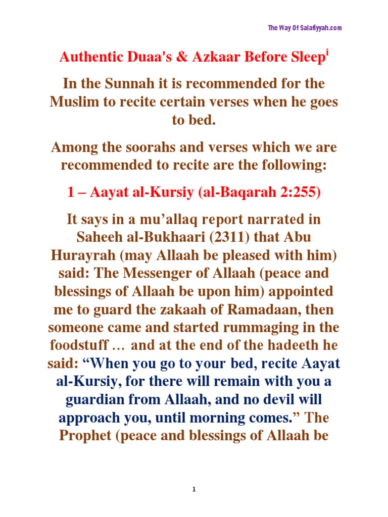 Authentic Azkaar Before Sleep | PDF | Muhammad | Takbir