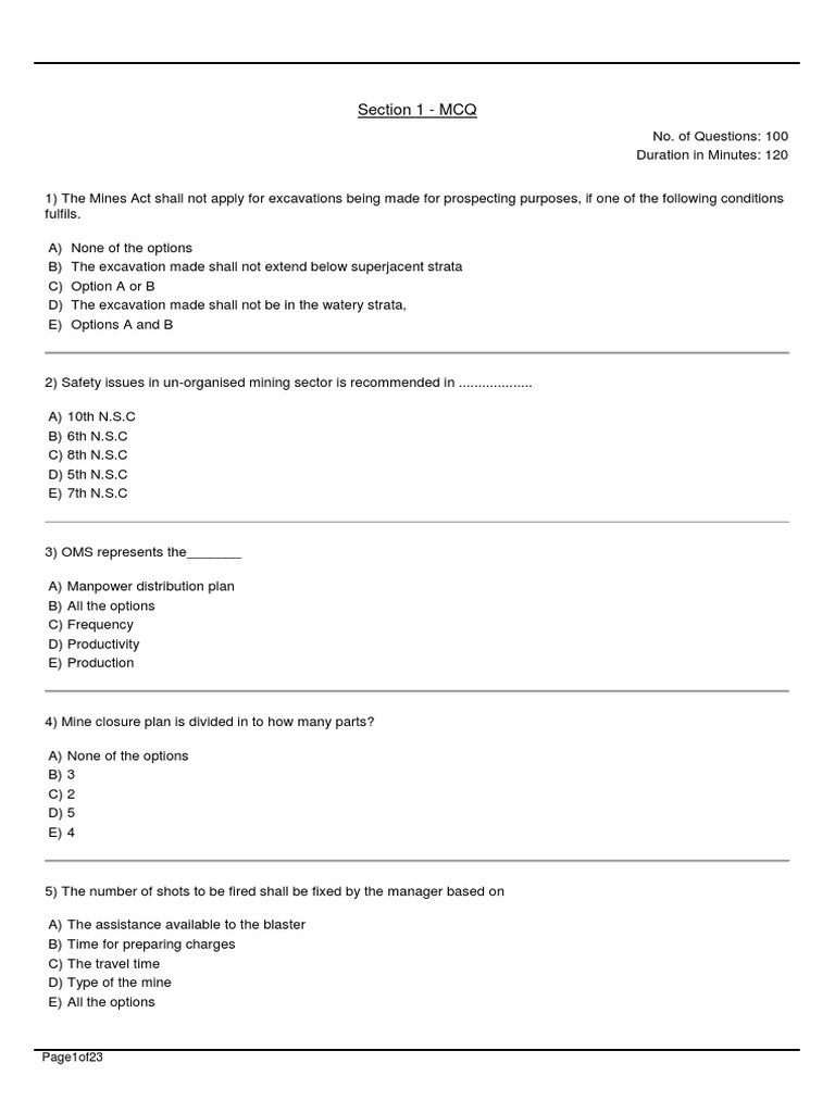 Question Paper & Key of First Class Unrestricted Under MMR - Mine ...