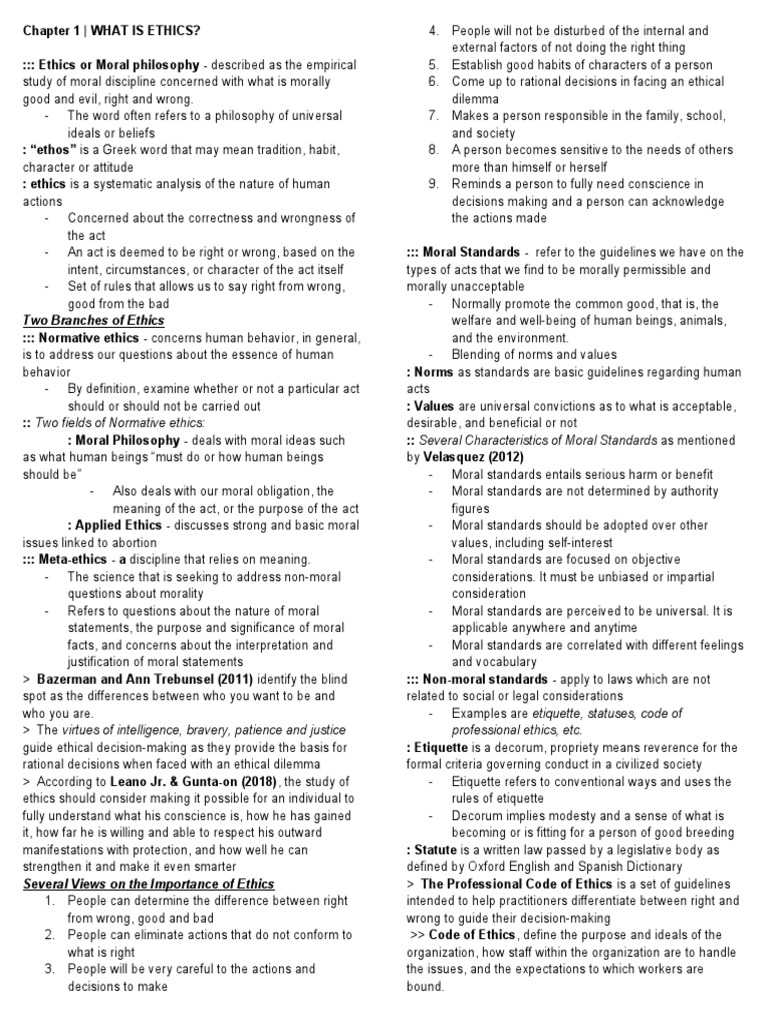 Ethics Handout | PDF | Value (Ethics) | Morality