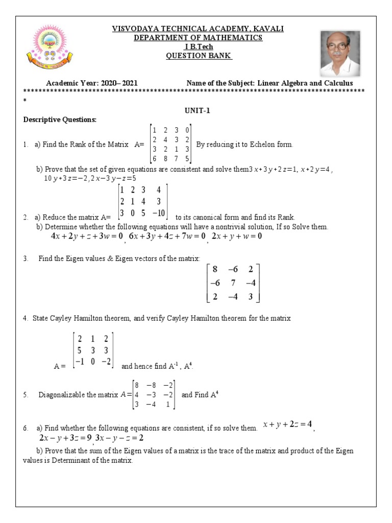 Unit 1 Essay Questions | Download Free PDF | Eigenvalues And Eigenvectors | Matrix (Mathematics)