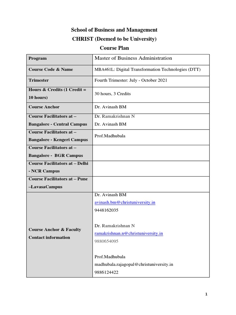 Course Plan - DTT - Dr. Madhubala Rajagopal | PDF | Internet Of Things ...