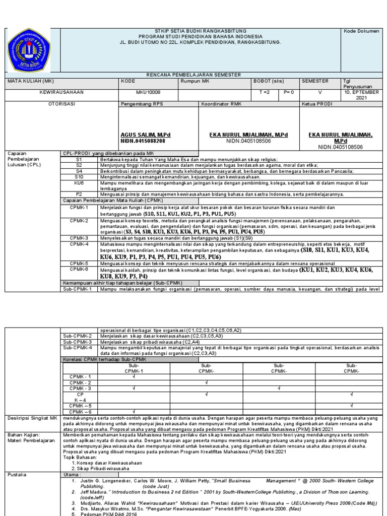 Rps Kewirausahaan, Agus Salim | PDF